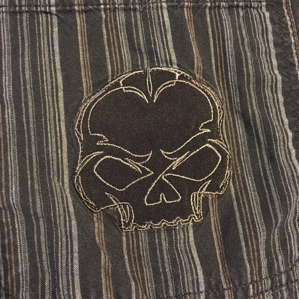 Harley Davidson Pinstripe Willie G Skull Button Up Sh… - Gem
